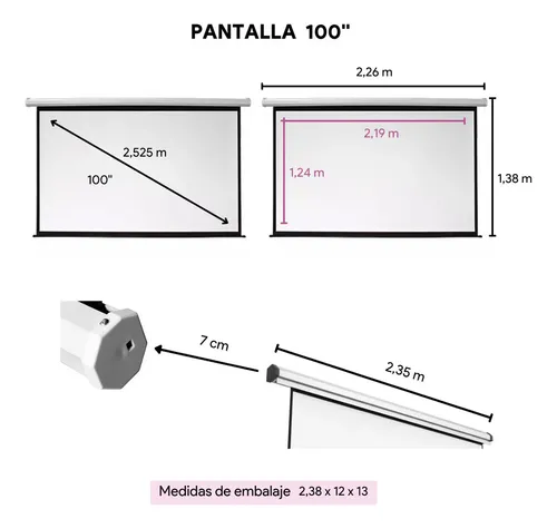 Keber pantalla para proyector 100'' 16:9 pared techo retractil ...