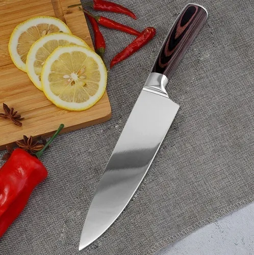 Faca Profissional 8 Polegadas Luxo Chef Aço Inoxidável Cor Madeira ... Faca Profissional 8 Polegadas Luxo Chef Aço Inoxidável Cor Madeira ...