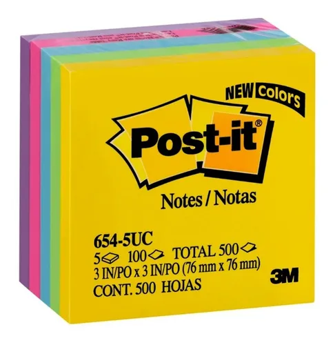 Nota Adhesiva 3m Post It 654 5uc Cubo Ultra 500 Hojas Cuotas Sin Interés