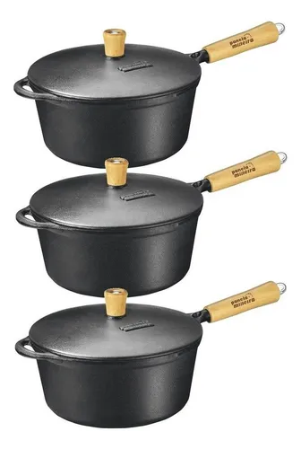 Kit de cazuela de hierro con tapa de hierro y mango de madera de 17,21 ... Kit de cazuela de hierro con tapa de hierro y mango de madera de 17,21 ...