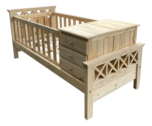 Cuna Cama Funcional Pino Macizo Modelo Cruz - Pinoshow | MercadoLibre
