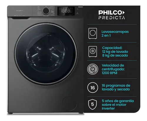 Lavasecarropas Inverter Philco Phls128t Carga Frontal 12kg/8kg 1200 rpm ...