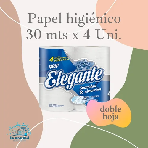 Papel Higienico Elegante 30 Mts X 4 Unidades Hoja Doble En Venta En