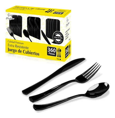 Juego De Cubiertos Desechables Premium 360 Pz Color Negro | MercadoLibre Juego De Cubiertos Desechables Premium 360 Pz Color Negro | MercadoLibre