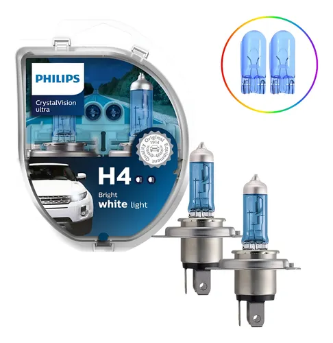 Kit Lâmpada Philips Crystal Vision Ultra H4 55w-12v 4100k | Frete grátis