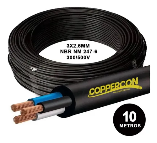 Cabo Pp Fio Flexível 3x2,5 - 3 Vias 2,5mm 10 Metros 300/500v ... Cabo Pp Fio Flexível 3x2,5 - 3 Vias 2,5mm 10 Metros 300/500v ...