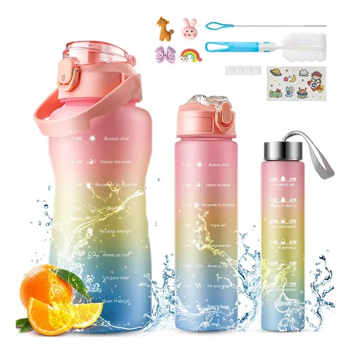 Botella De Agua Deportiva Motivacional 3pzs Cepillo Stickers | MercadoLibre
