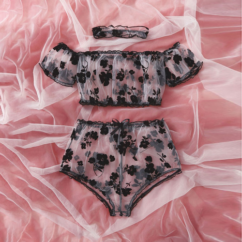 Conjunto De Lencería Sexy Ropa Interior De Malla Negra Mujer Meses