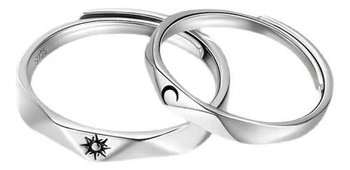 Anillo Sol Y Luna Amor Pareja S925 Plata San Valentín Cuotas Sin Interés
