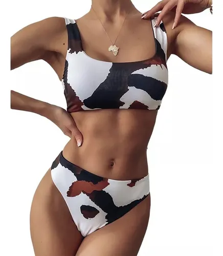 Traje De Baño Tankini Dos Piezas Dama Con Estampado De Vaca Meses Sin