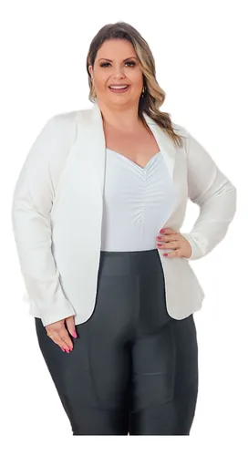 Blazer Feminino Acinturado Plus Size Neoprene Terninho Moda Frete Grátis