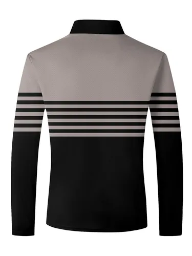 Camisa Masculina Listrada De Manga Comprida, Casual, Com Est | Frete grátis