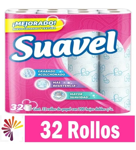 Papel Higiénico Suavel De 32 Rollos Con 200 Hojas Dobles