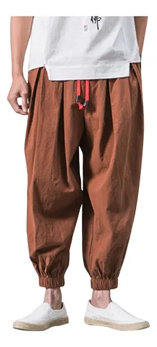 S Calça Masculina Solta De Harém De Cor Sólida E Perna Larga