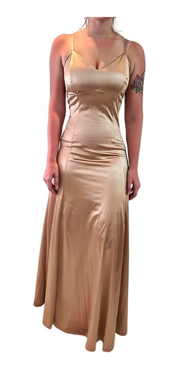 Vestido Longo Cetim Seda Dourado Dress Code Formatura Noite Mercado Livre