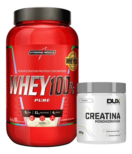 Kit Whey 100 Pure Concentrado Creatina 300g Dux Frete Grátis