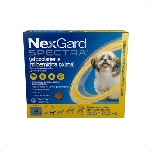 NexGard Spectra Antipulgas Vermífugo Cães 3,6 - 7,5kg Com 3 - Essência ... NexGard Spectra Antipulgas Vermífugo Cães 3,6 - 7,5kg Com 3 - Essência ...