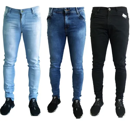 Kit C 3 Calça Jeans Sarja Masculina Skinny Lycra Colorida Frete Grátis