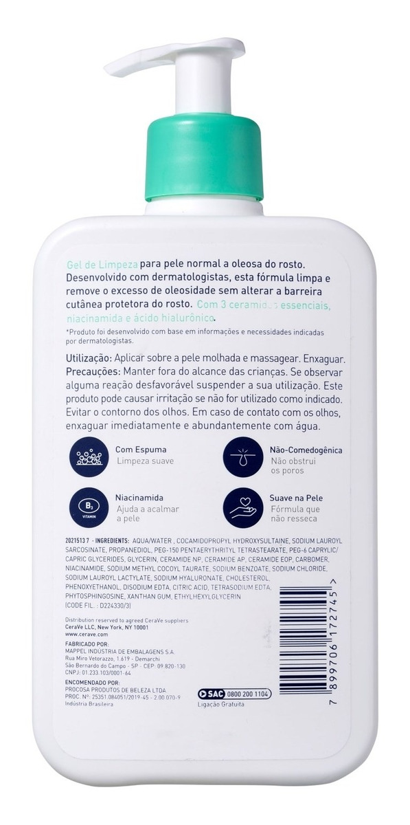 Cerave Foaming Cleanser Gel De Limpeza Facial 454g Parcelamento Sem