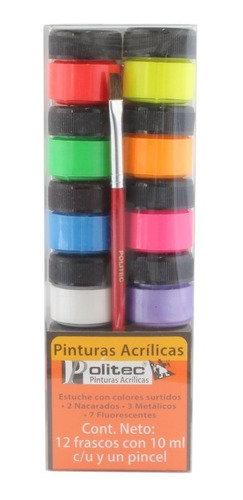 Kit Pinturas Acrílicas Politec 12 Colores Neón Y Metálicos | PAPIRA Kit Pinturas Acrílicas Politec 12 Colores Neón Y Metálicos | PAPIRA
