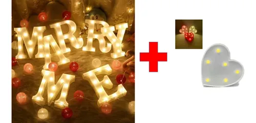 Letras Luz Led 3d Brillante Paquete Marry Me + Corazon Led | Meses sin ...