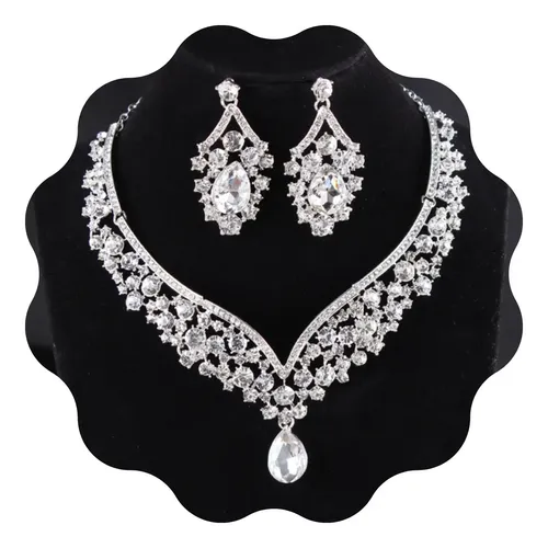 Conjunto Kit Colar E Brincos Strass Festas Noivas Debutantes ...