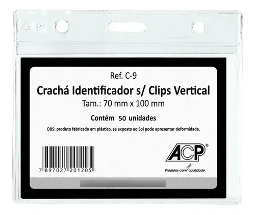 50 Un - Porta Crachá Identificador Cristal Horizontal 10x7cm | MercadoLivre