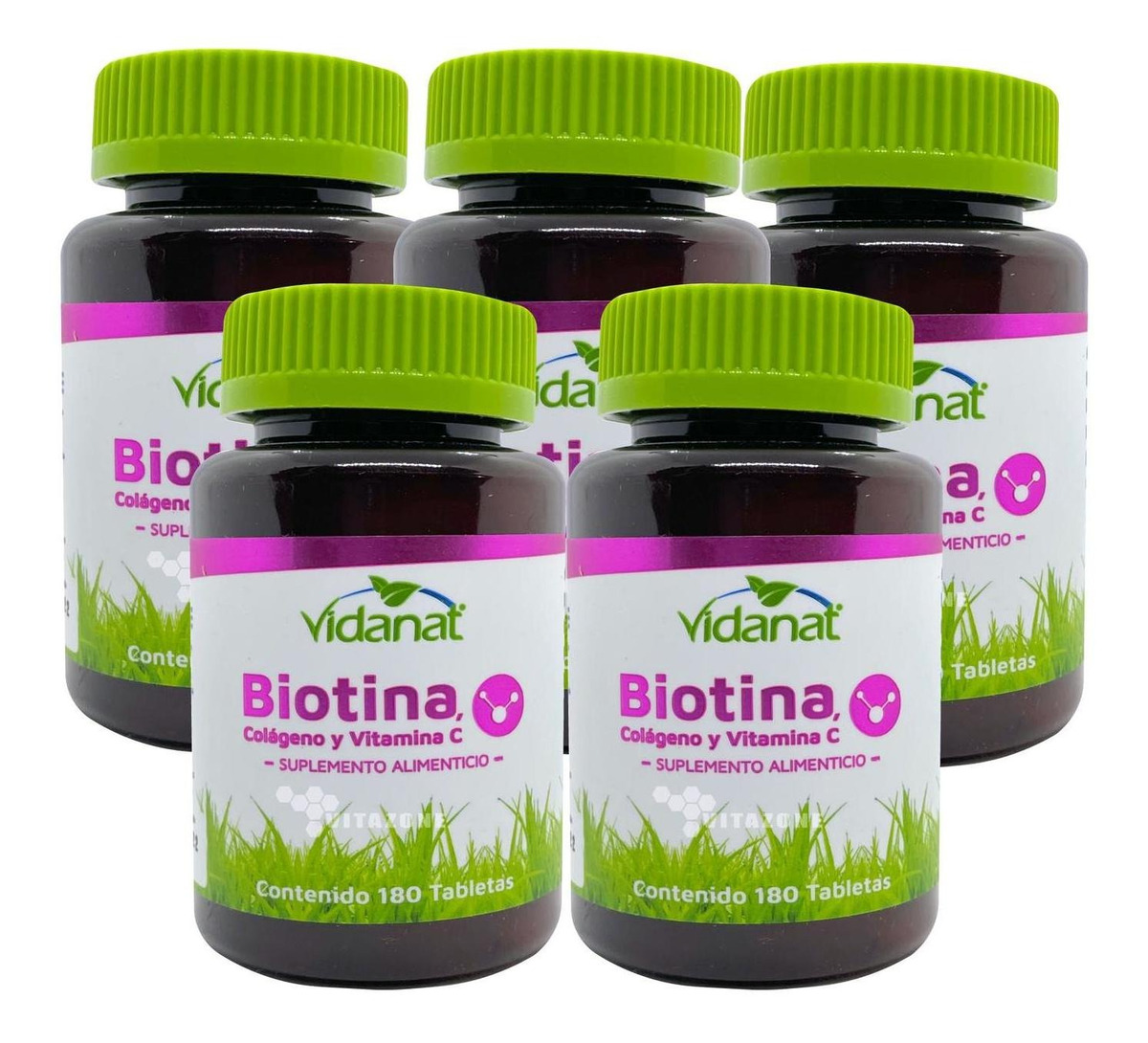 Biotina Colágeno Y Vitamina C 180 Tabletas Vidanat 5 Frasco Mercado