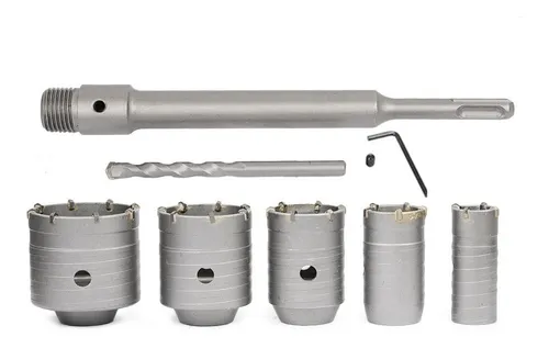 Kit Sds Plus 7 Pçs Serra Copo Martelete Alvenaria E Concreto