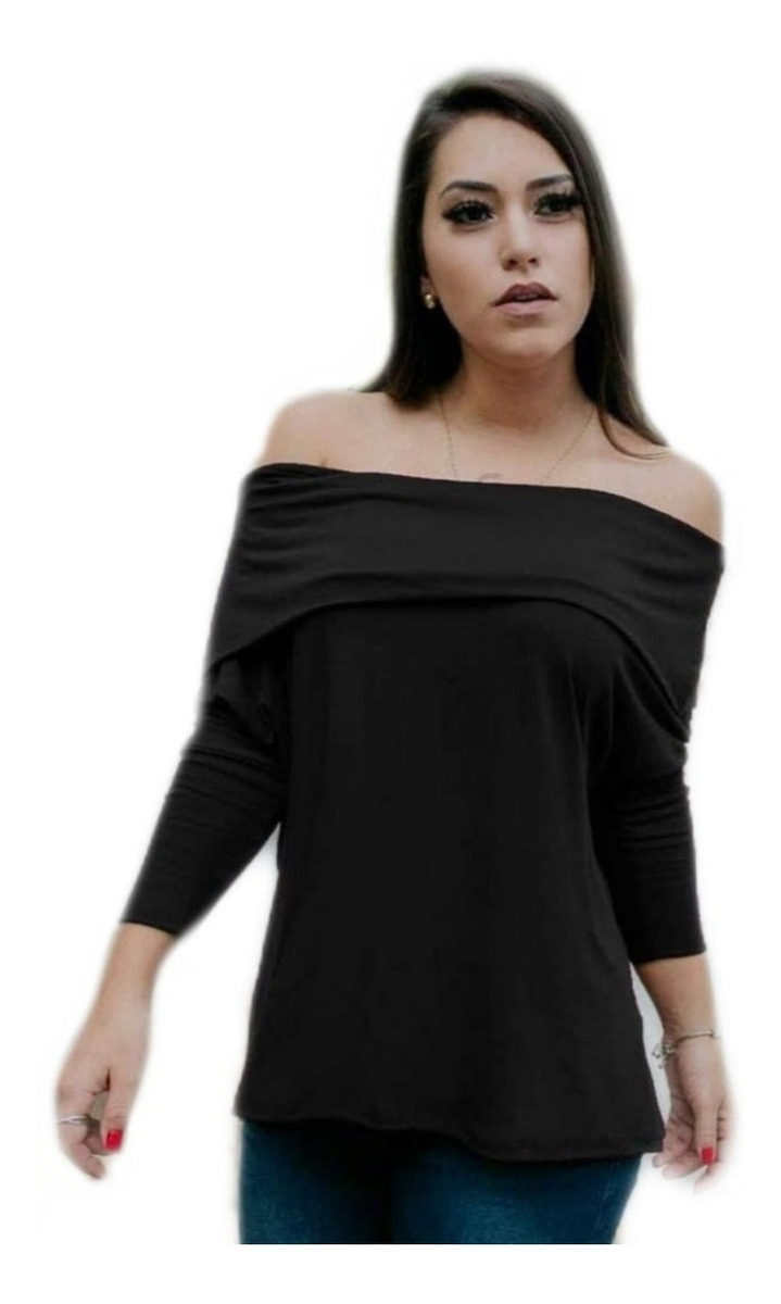 Blusa Feminina Ombro A Ombro Camisa Blusinha Manga Longa Top Mercado