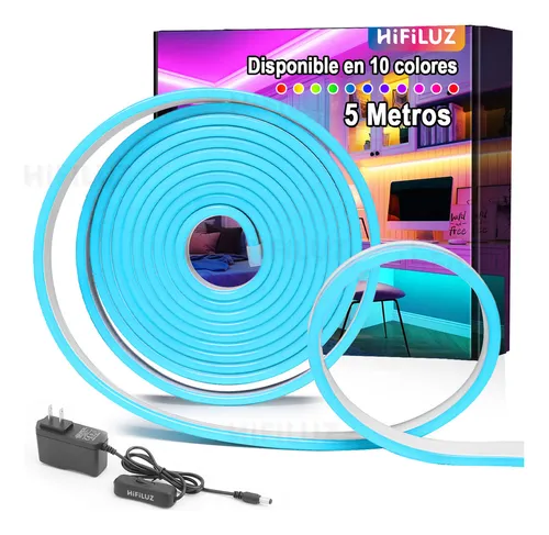 Tiras De Led Luz De Neón Flexible 5m Manguera Con Fuente Luz Azul Hielo
