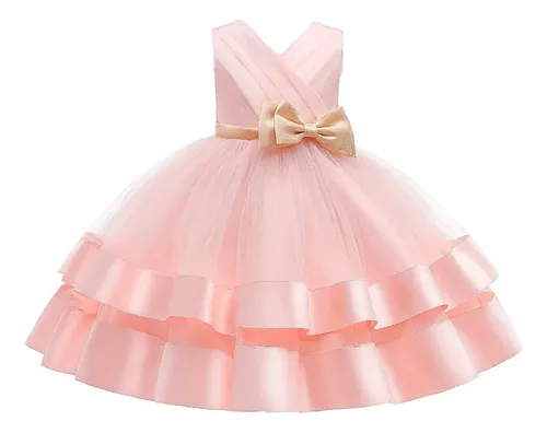 Hermoso Y Elegante Vestido Rosa Y Dorado De Niña Fiestas Cuotas Sin