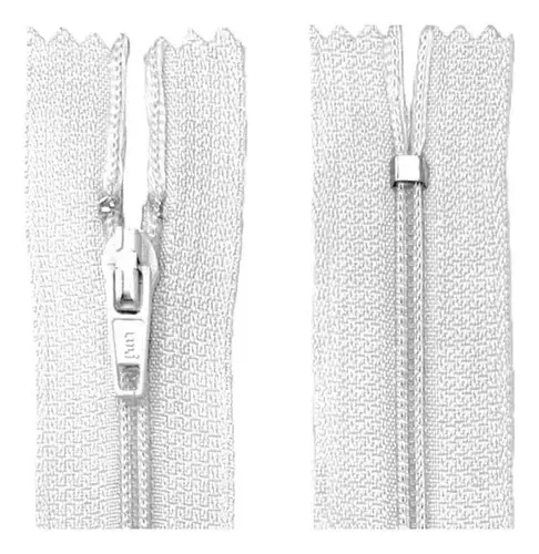 Zíper Nylon Fixo 20cm Plastico Coloridos Kit 10 Unidades Cor Branco