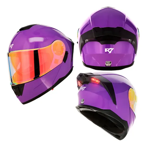 Casco Moto R7 Alfa Morado Brillante Abatible Certificado | Meses sin ...