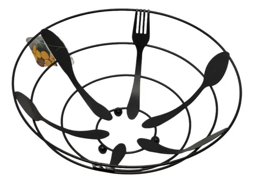 Frutera de mesa Clink Fruteira metal preta clink detalhe colheres 27cm ...