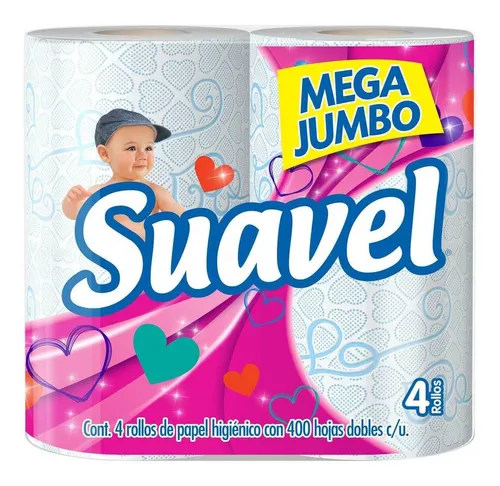 Papel Higiénico Suavel Mega Jumbo Hojas Dobles 4 Rollos Mercadolibre