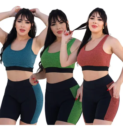 Conjunto Academia Feminino Fitness Short Bolso + Top C/ Bojo ... Conjunto Academia Feminino Fitness Short Bolso + Top C/ Bojo ...