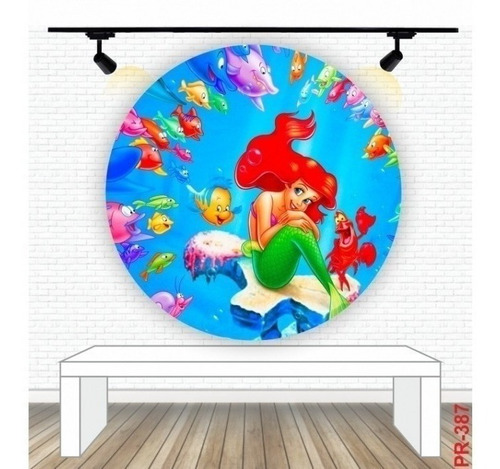 Painel Redondo Ariel Pequena Sereia Tecido Sublimado 1,30 ... Painel Redondo Ariel Pequena Sereia Tecido Sublimado 1,30 ...
