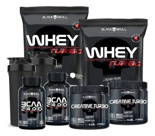 Combo 2x Whey Protein Turbo Bcaa Creatina Black Skull Sabor