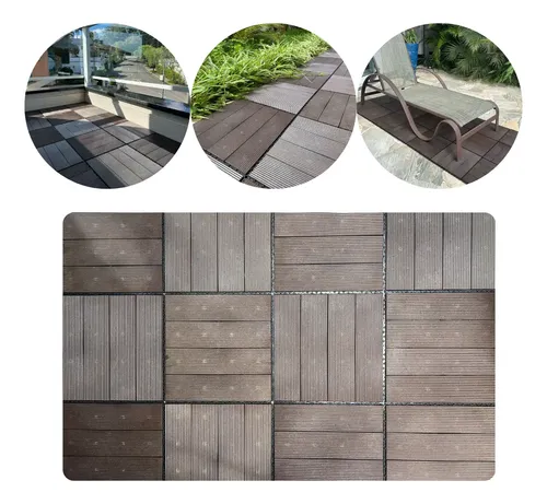 Piso Deck Modular 30x30 Plástico Madeira Piscina Kit 11 Uni | Frete grátis