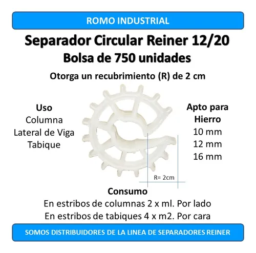 Separador Circular 12/20 Plástico Reiner Hormigón X 750u en venta en ... Separador Circular 12/20 Plástico Reiner Hormigón X 750u en venta en ...