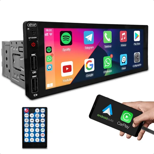 Central Multimídia 1 Din 6.8 Mp5 Bluetooth Carplay E Espelha | Frete grátis