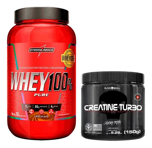 100 Whey Integralmédica Creatina 150g Turbo Black Skull Frete Grátis