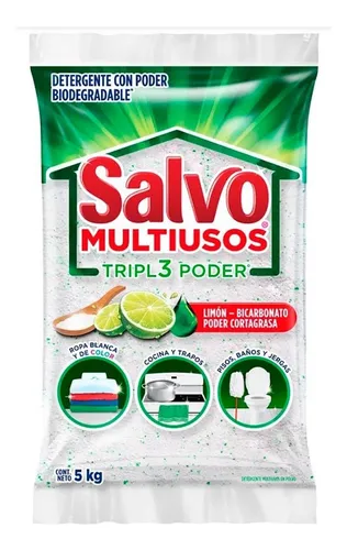 Detergente En Polvo Salvo Multiusos Triple Poder Limón Bicarbonato 5kg ... Detergente En Polvo Salvo Multiusos Triple Poder Limón Bicarbonato 5kg ...