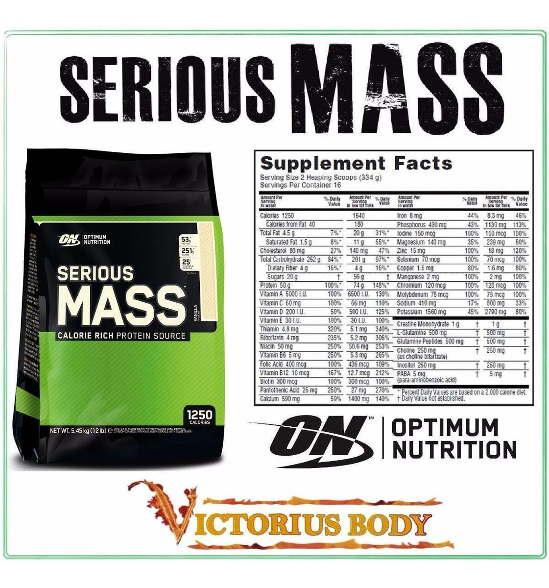 Serious Mass 12 Lb On Nutrition Proteína 100 Original Hiper Envío Gratis
