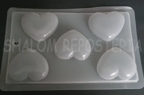 Molde Mediano Gelatinas 5 Corazones Lisos Amor Jabon Yeso Meses Sin