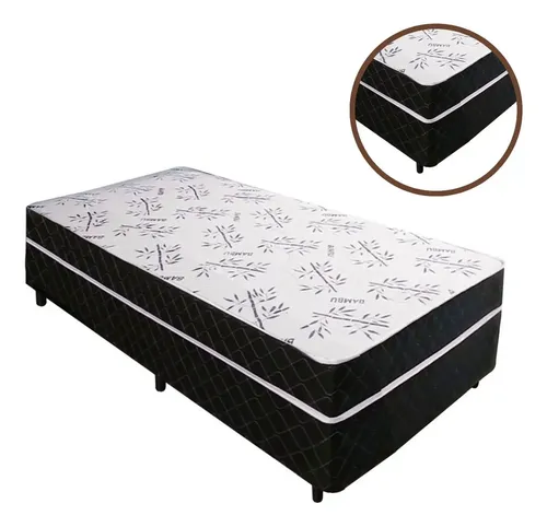 Cama Box Solteiro Conjugada Espuma Ortopédica Selado Cor Preto ...