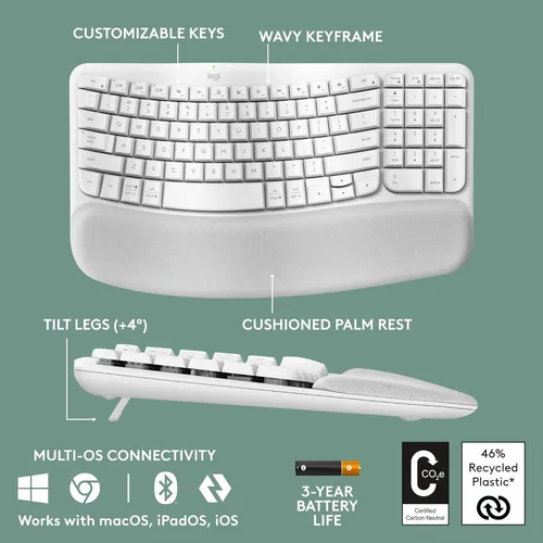 Teclado Ergonómico Logitech Wave Keys Bluetooth Bold Color Del Teclado ... Teclado Ergonómico Logitech Wave Keys Bluetooth Bold Color Del Teclado ...