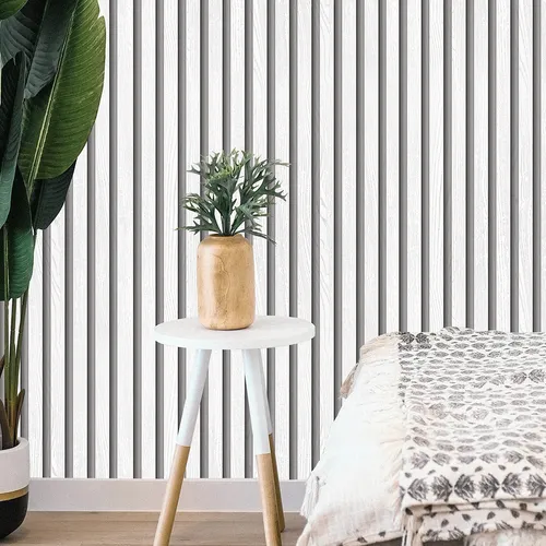 Papel De Parede Adesivo Madeira Ripada Tons De Cinza 10m Parcelamento