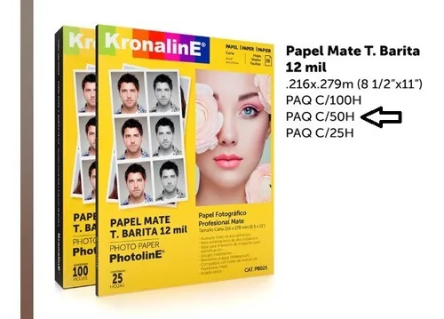 Papel Fotográfico Mate T Barita 12mil, Carta 50hj Kronaline Papel Fotográfico Mate T Barita 12mil, Carta 50hj Kronaline